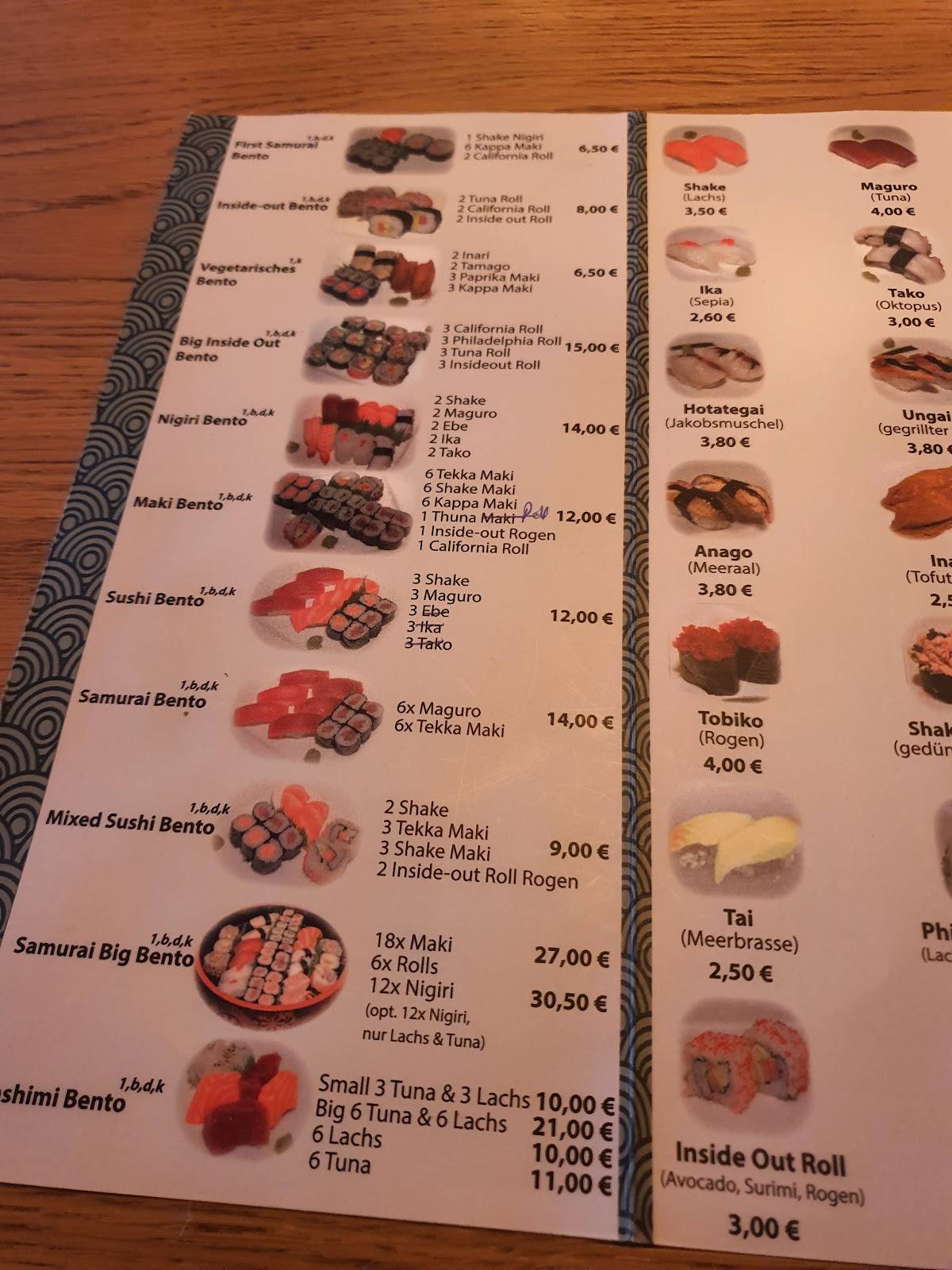Speisekarte von Sushi-Samurai restaurant, Aschaffenburg