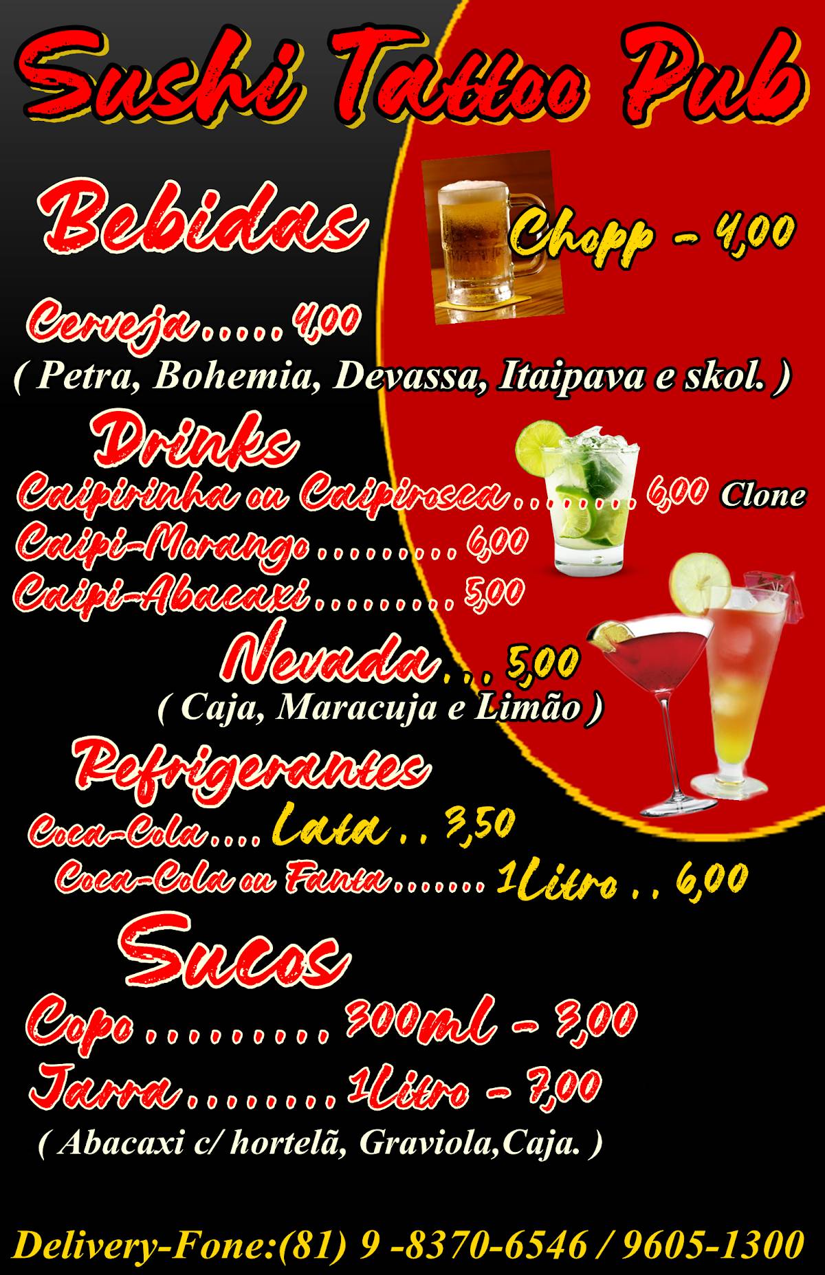 Menu at Sushi Tattoo Pub, Recife