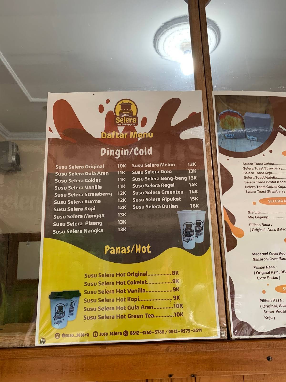 Menu at Susu Selera cafe, Semanu