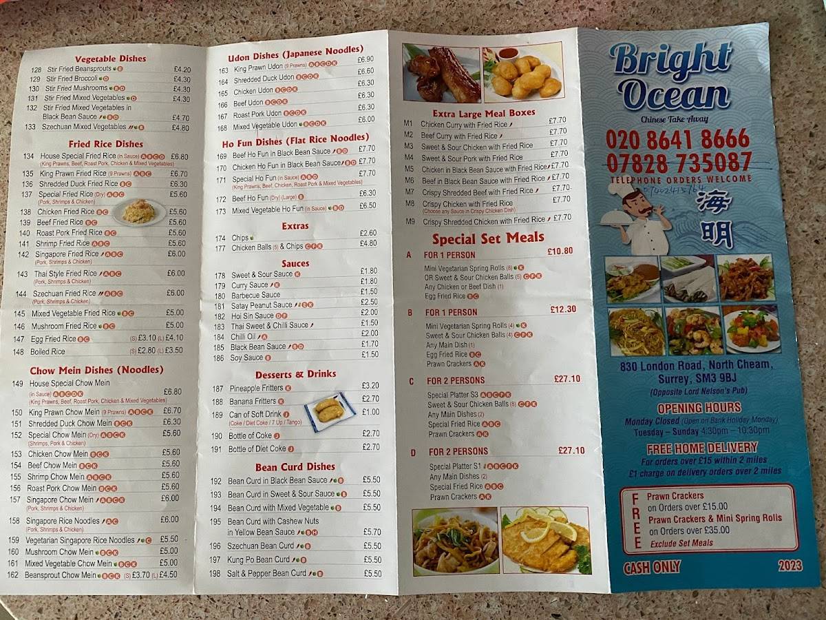 Menu at Bright Ocean fast food, Sutton, 830 London Rd