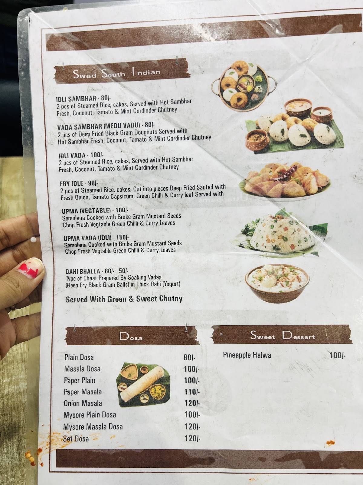 Menu at Swad south Indian restaurant, Mussoorie