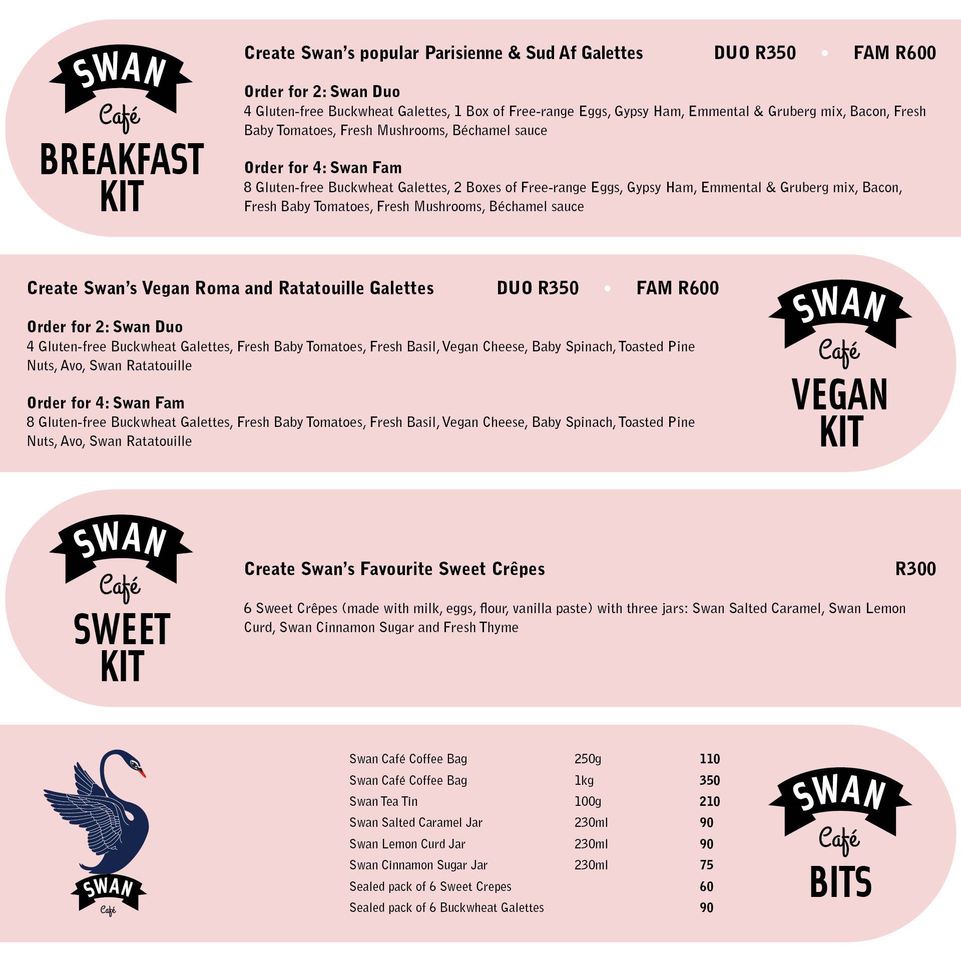 Menu at Swan Café restaurant, Cape Town
