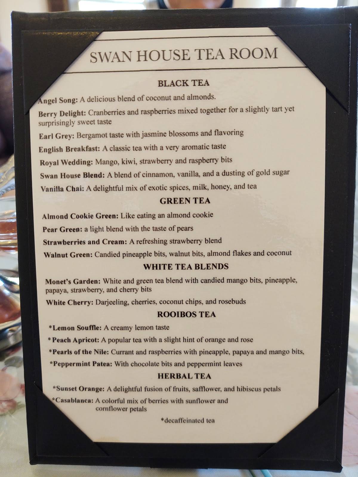 Menu at Swan House Tea Room restaurant, Findlay