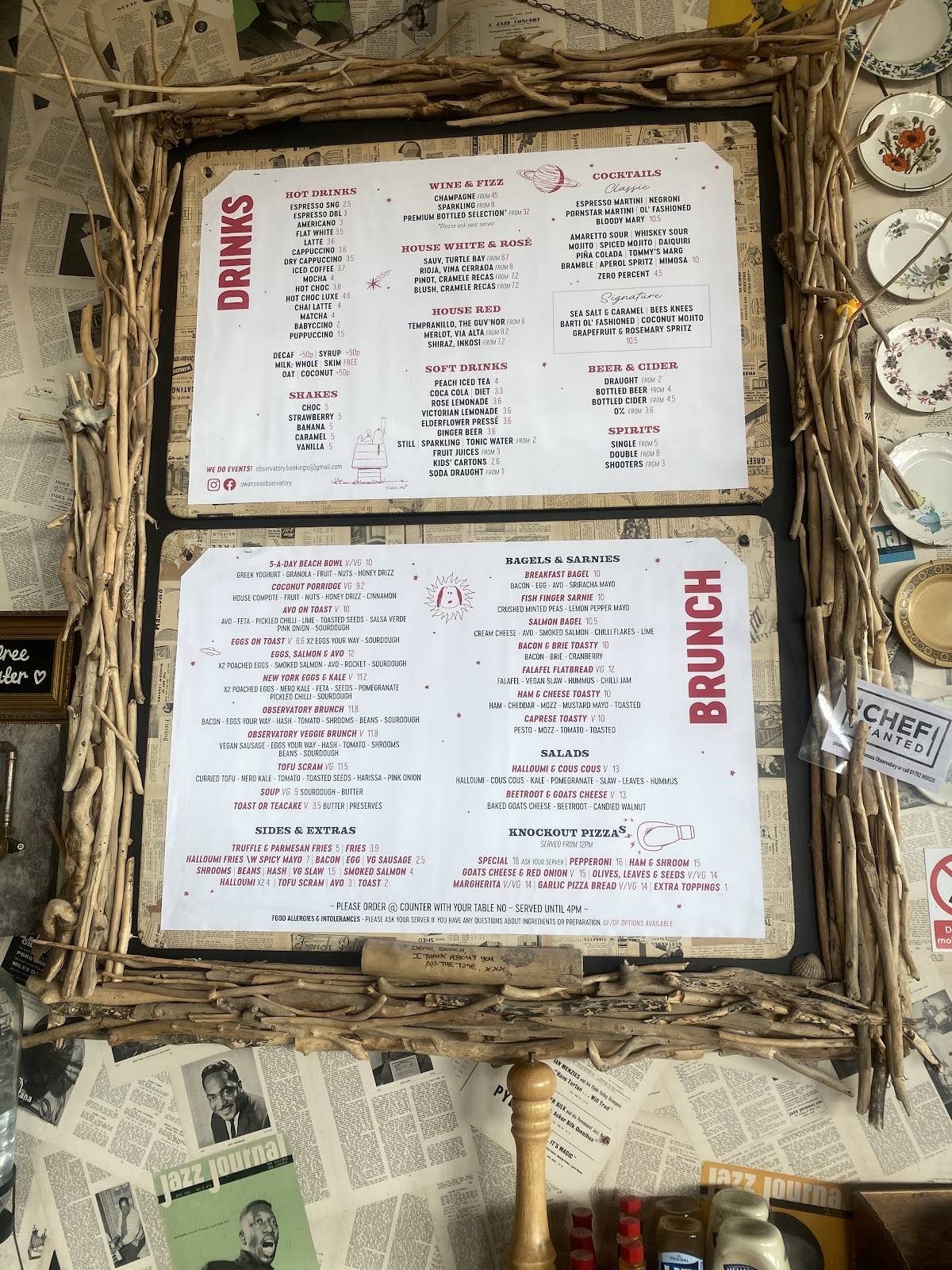 Menu at The Observatory Swansea restaurant, Swansea