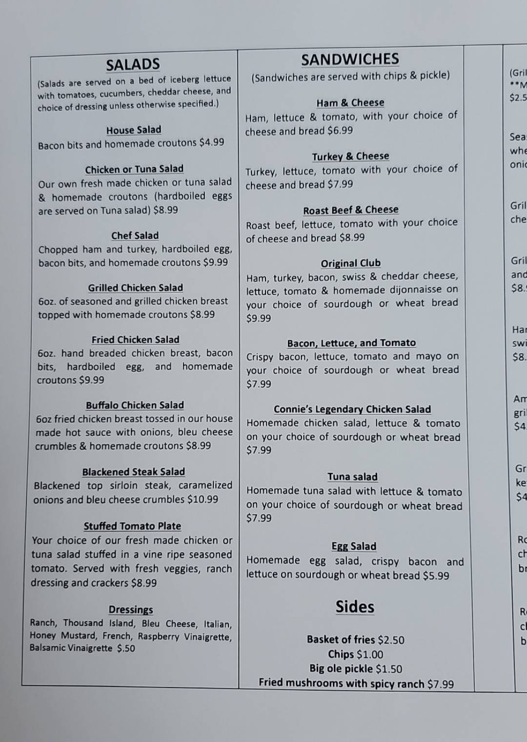 Menu at Swansea Valley Cafe, Swansea