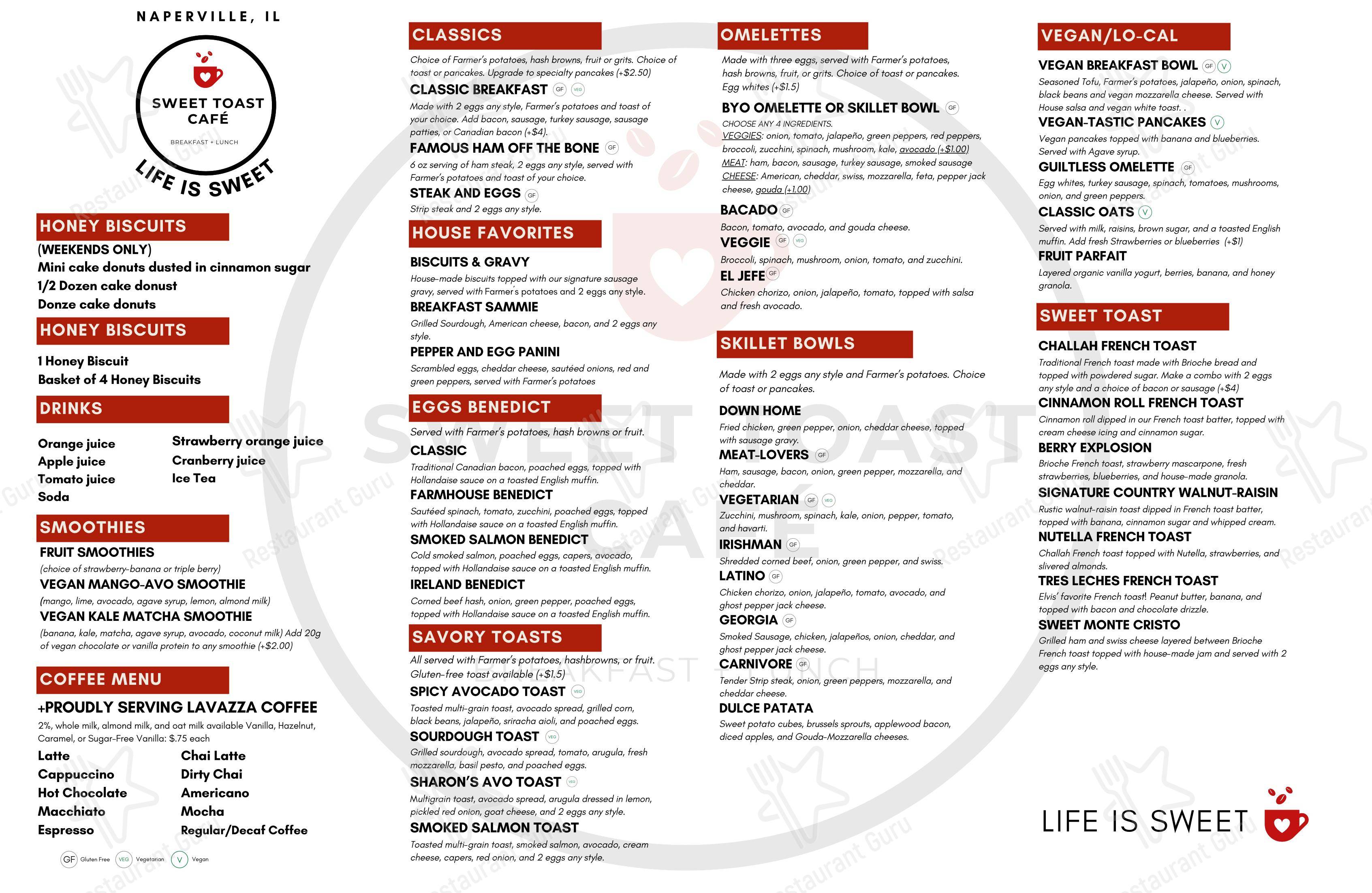 Menu at Sweet Toast Café restaurant, Naperville