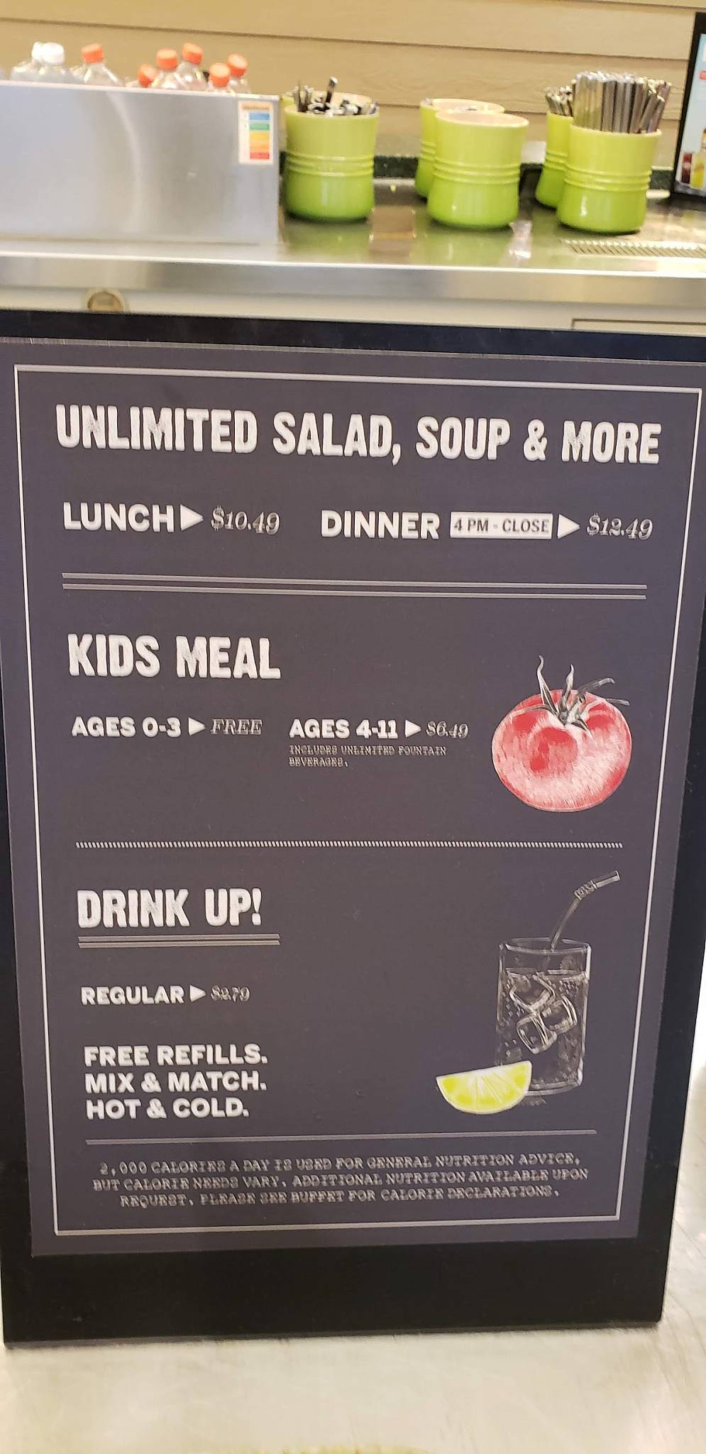 Menu at Sweet Tomatoes restaurant, Beaverton