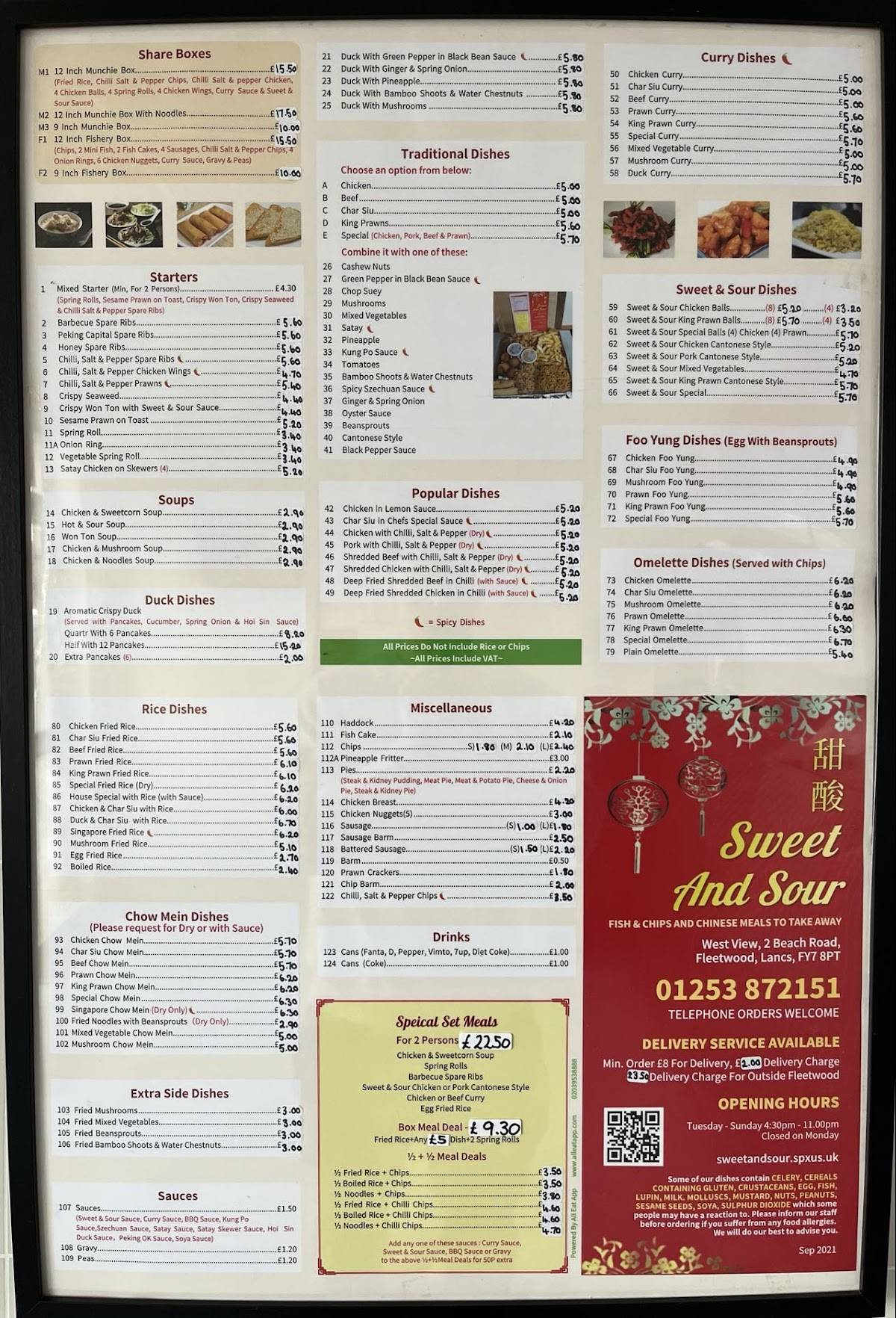 Menu at Sweet & Sour fast food, Fleetwood