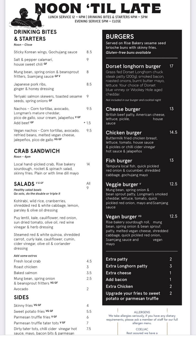 Menu at Swim restaurant, Lyme Regis