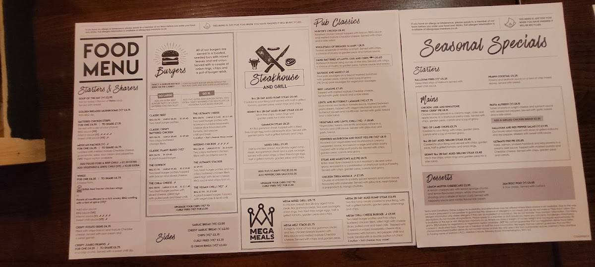 Menu at Manor Farm pub & bar, Swindon, Haydon Wick