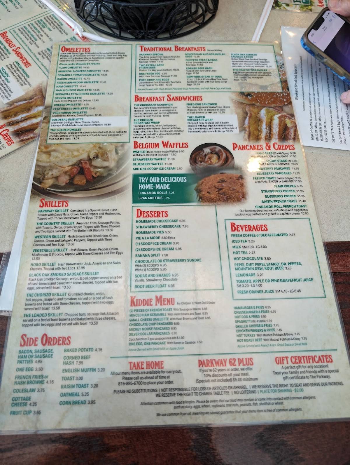 Menu at Sycamore Parkway Restaurant, Sycamore