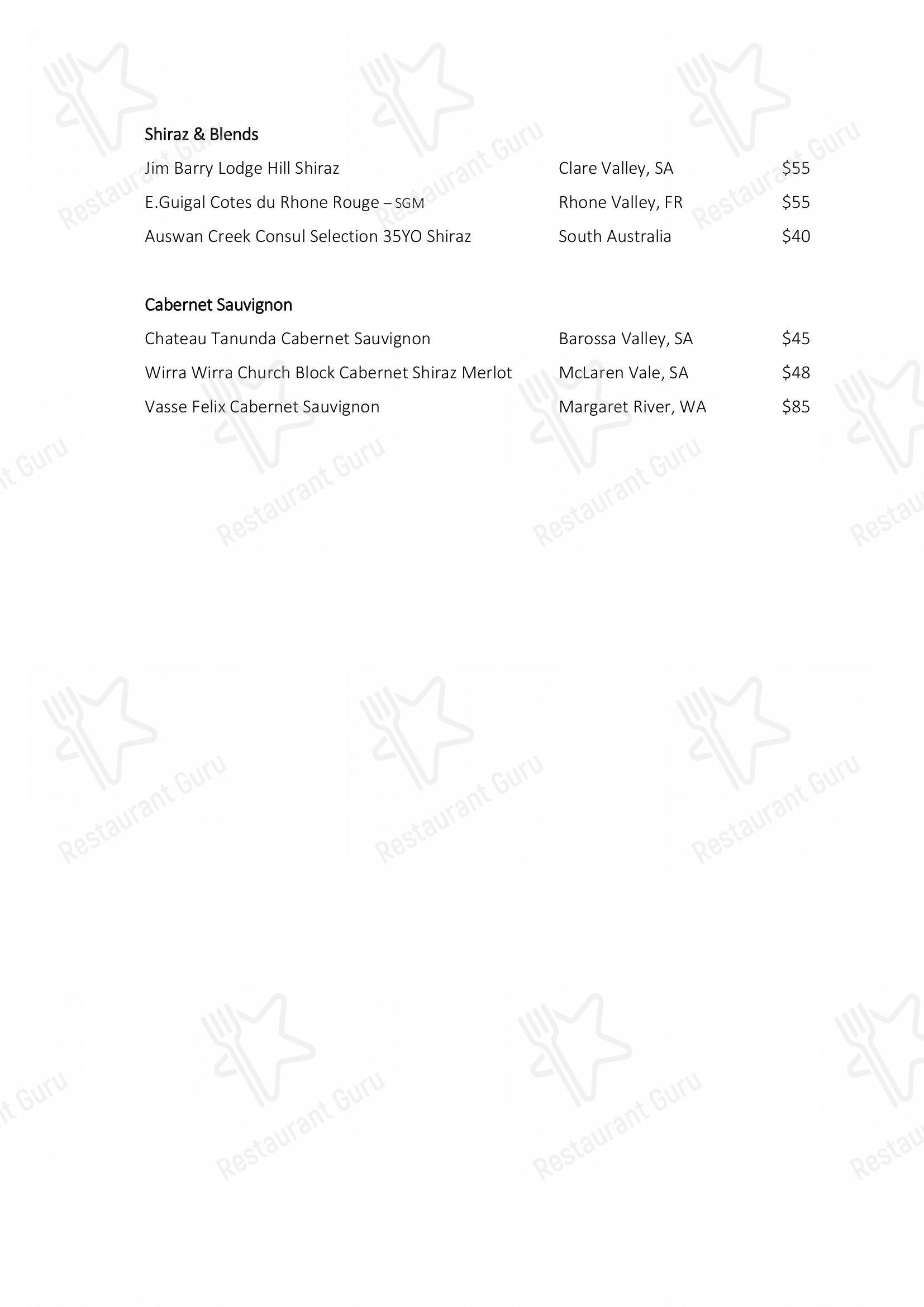 Menu at The Eight restaurant, Haymarket, Market City Shopping Centre