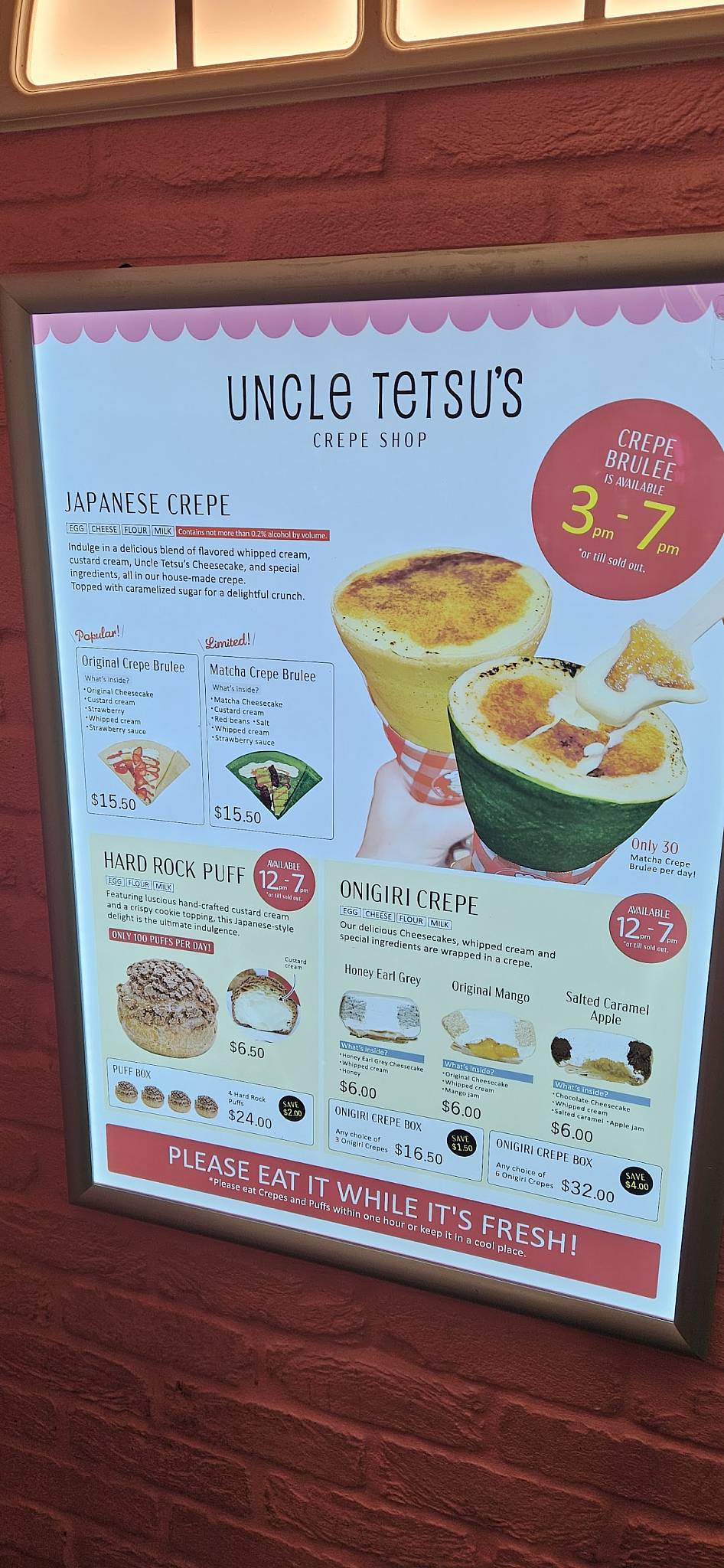 Menu at Uncle Tetsu's Japanese Cheesecake Sydney desserts, Sydney