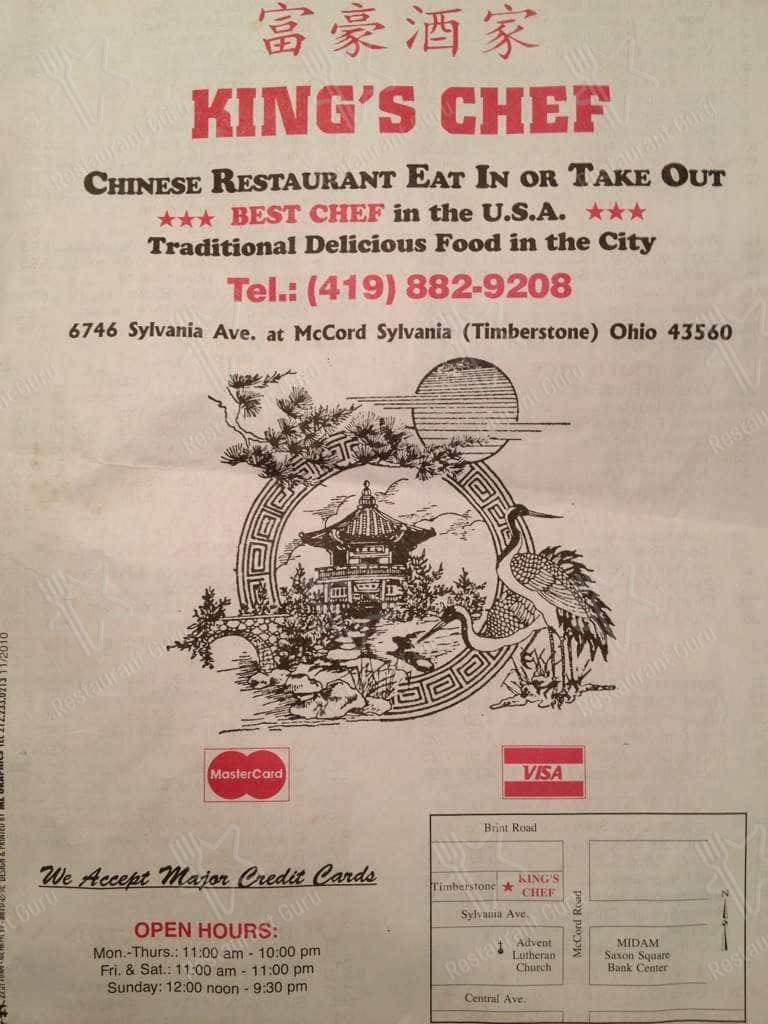 Menu at King's Chef restaurant, Sylvania