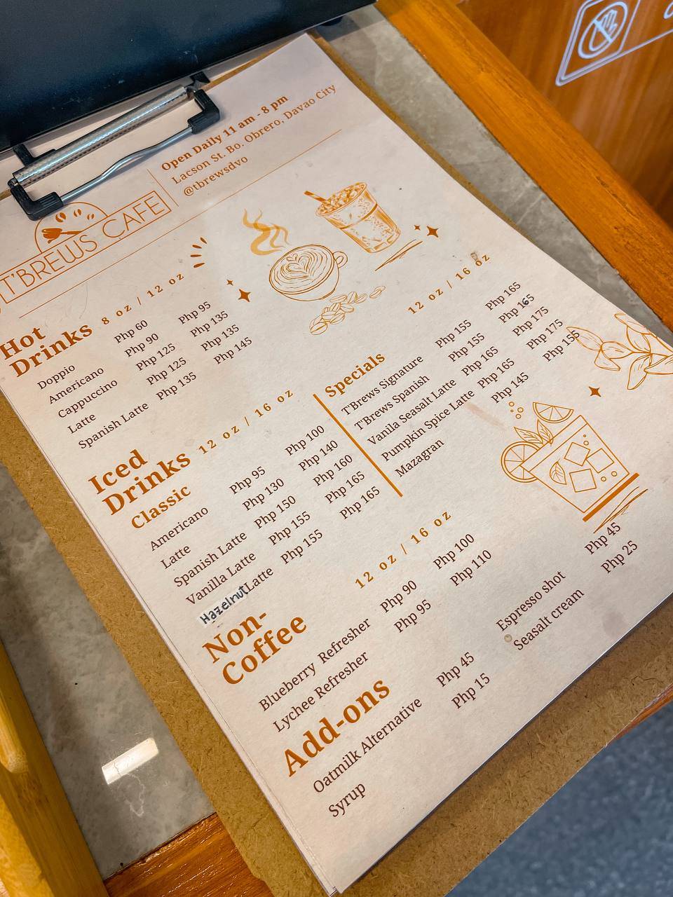 Menu at T'Brews Cafe, Davao City