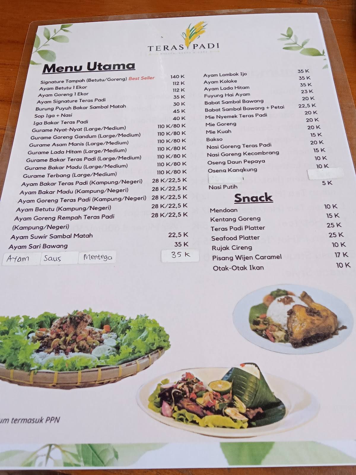 Carta de TERAS PADI Resto, Wisata dan Cafe, Indonesia