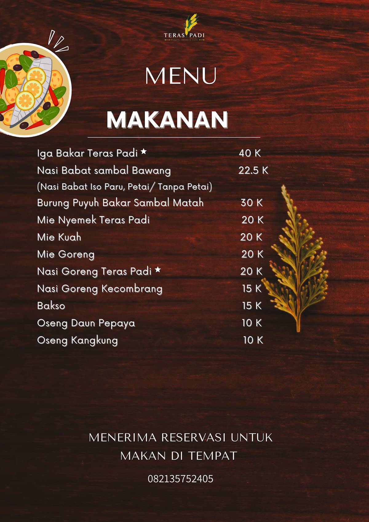 Carta de TERAS PADI Resto, Wisata dan Cafe, Indonesia