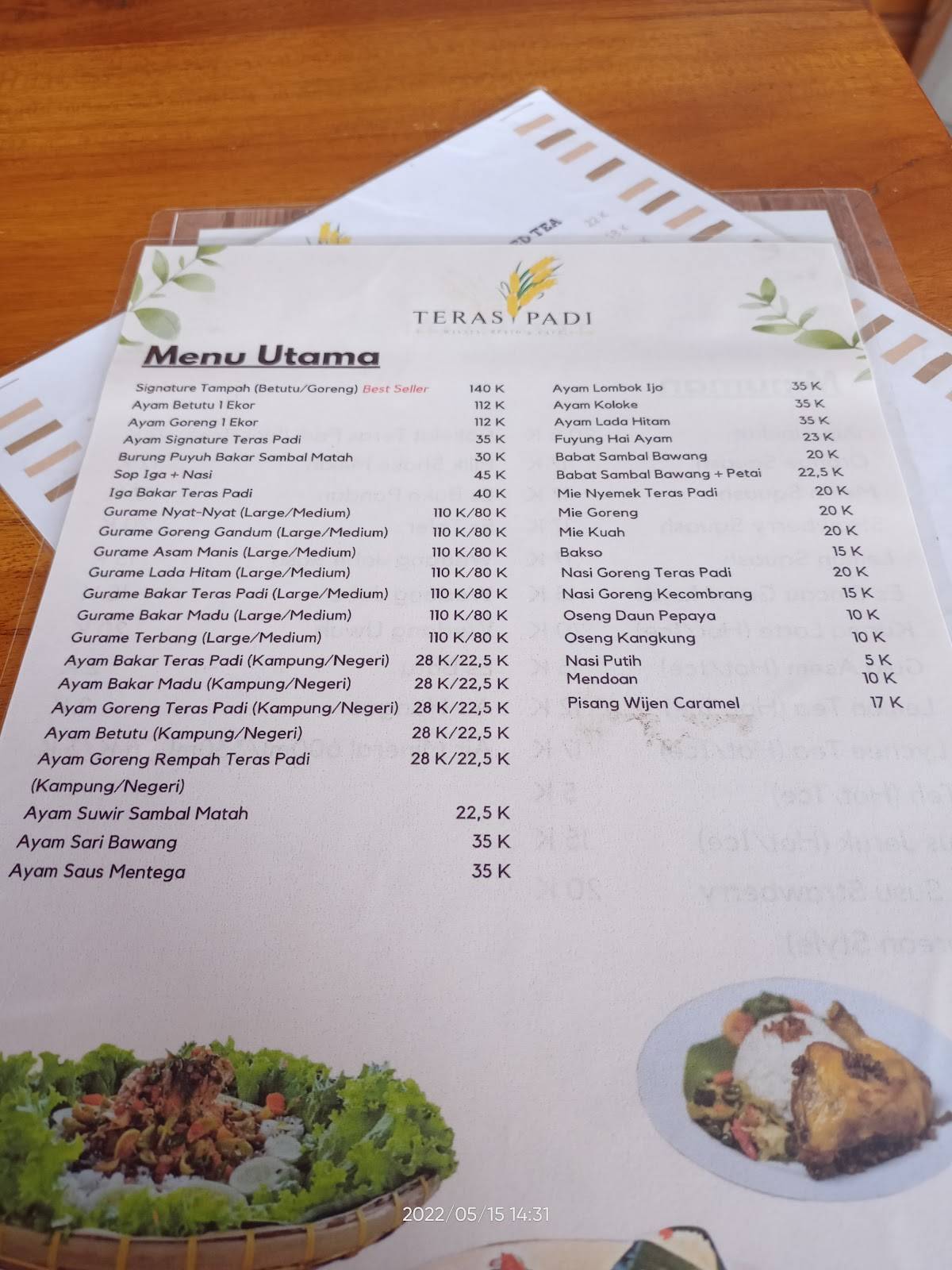 Menu at TERAS PADI Resto, Wisata dan Cafe, Indonesia