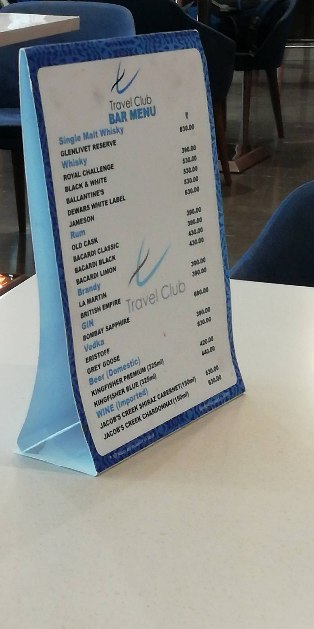 Menu at TFS Lounge Domestic Airport Terminal, Chennai