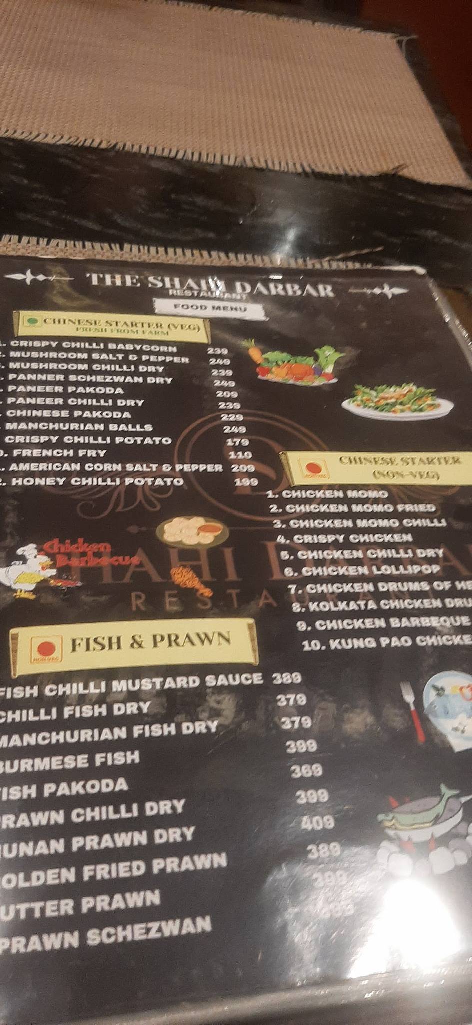 Menu at THE SHAHI DARBAR, Gangtok