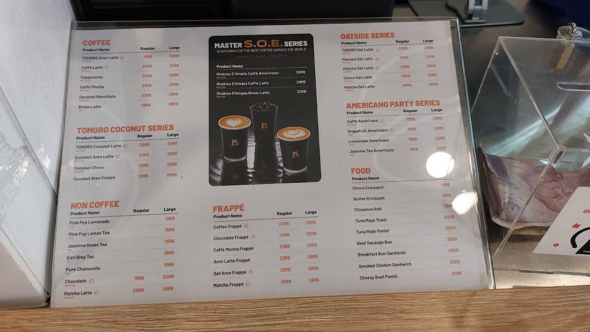 Menu at TOMORO COFFEE - Palais Deltamas restaurant, Bekasi Regency