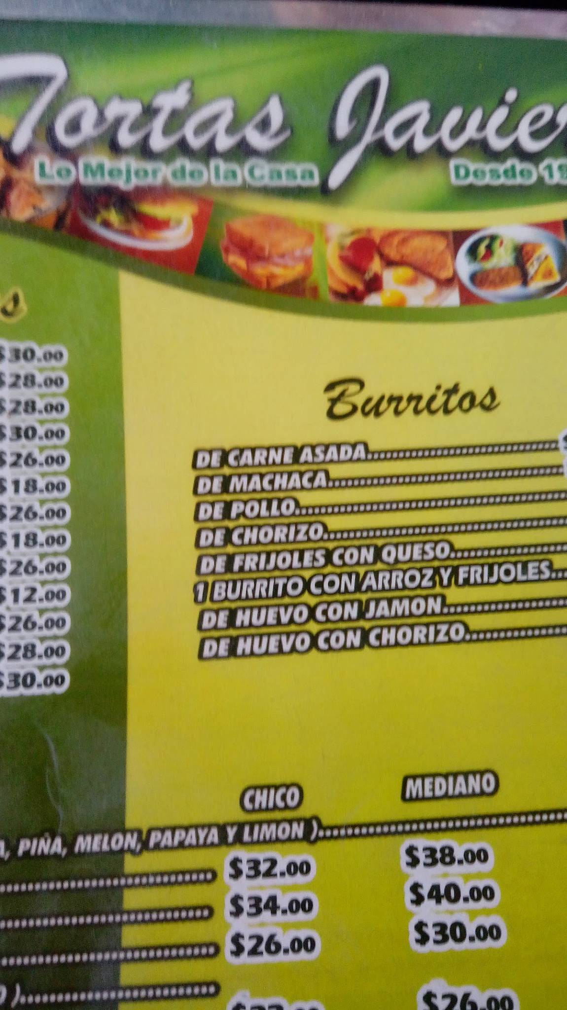 Carta del restaurante TORTAS JAVIER, Tijuana, Paseo Centenario 9211 ...