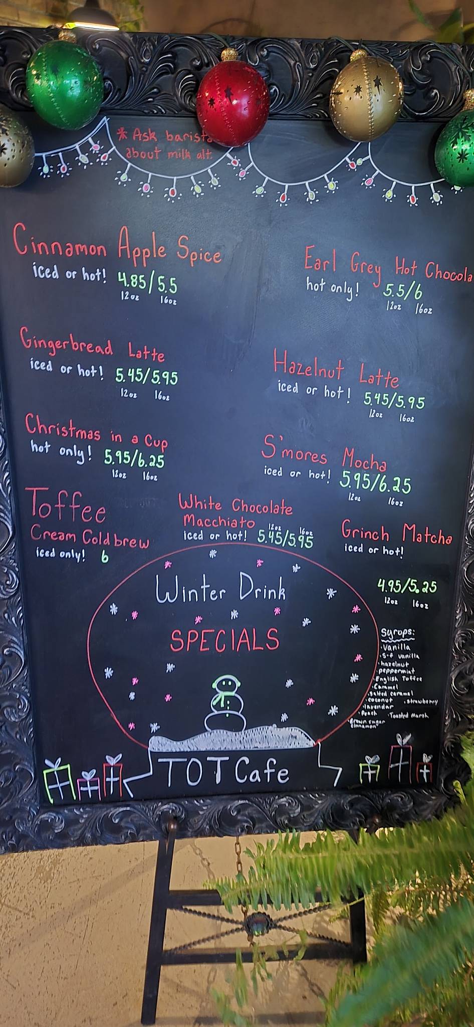 Menu at TOT Café, Saskatoon