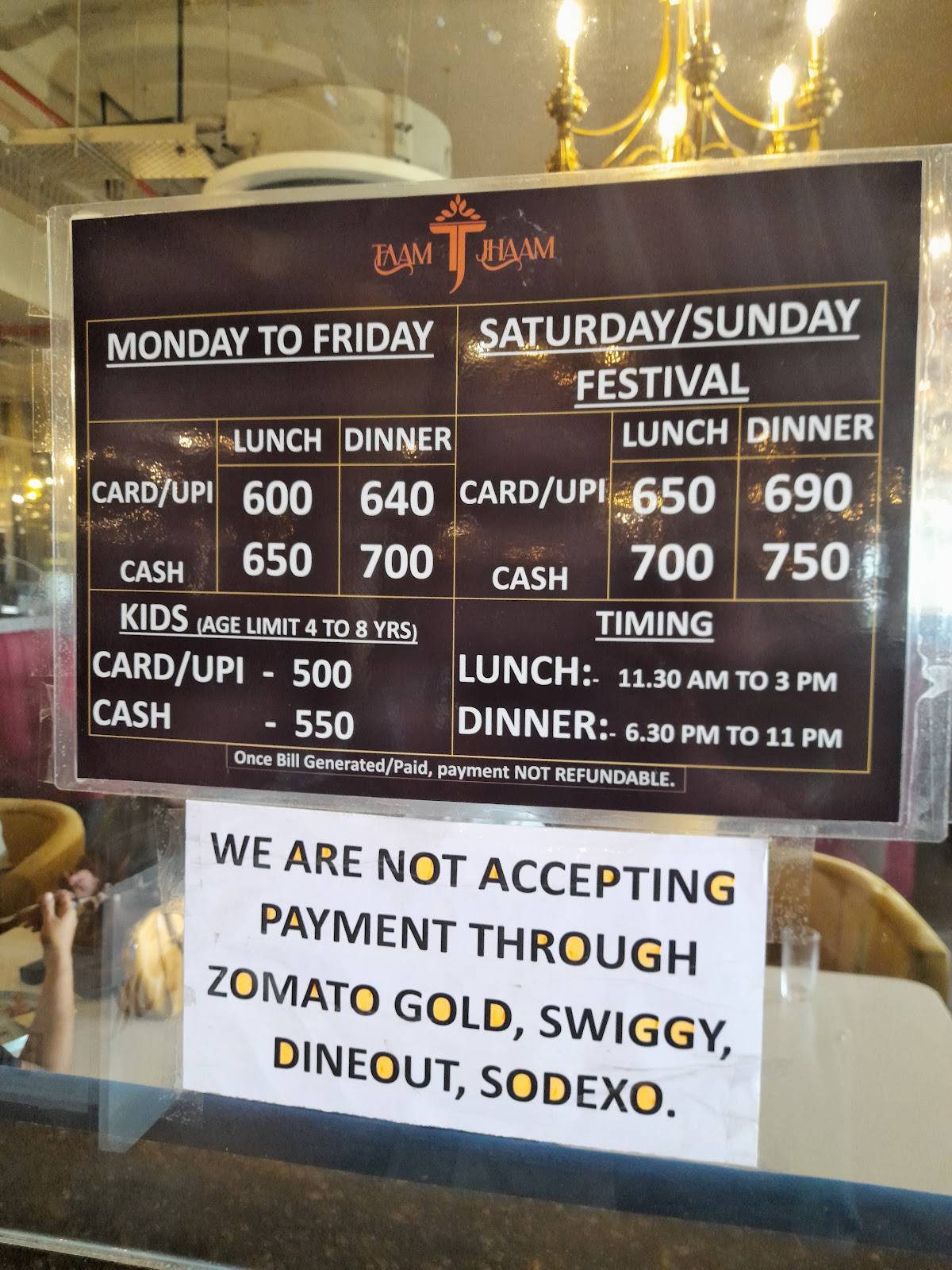 Menu at Taam Jhaam, Sindhu Bhavan Road, Ahmedabad, Ahmedabad