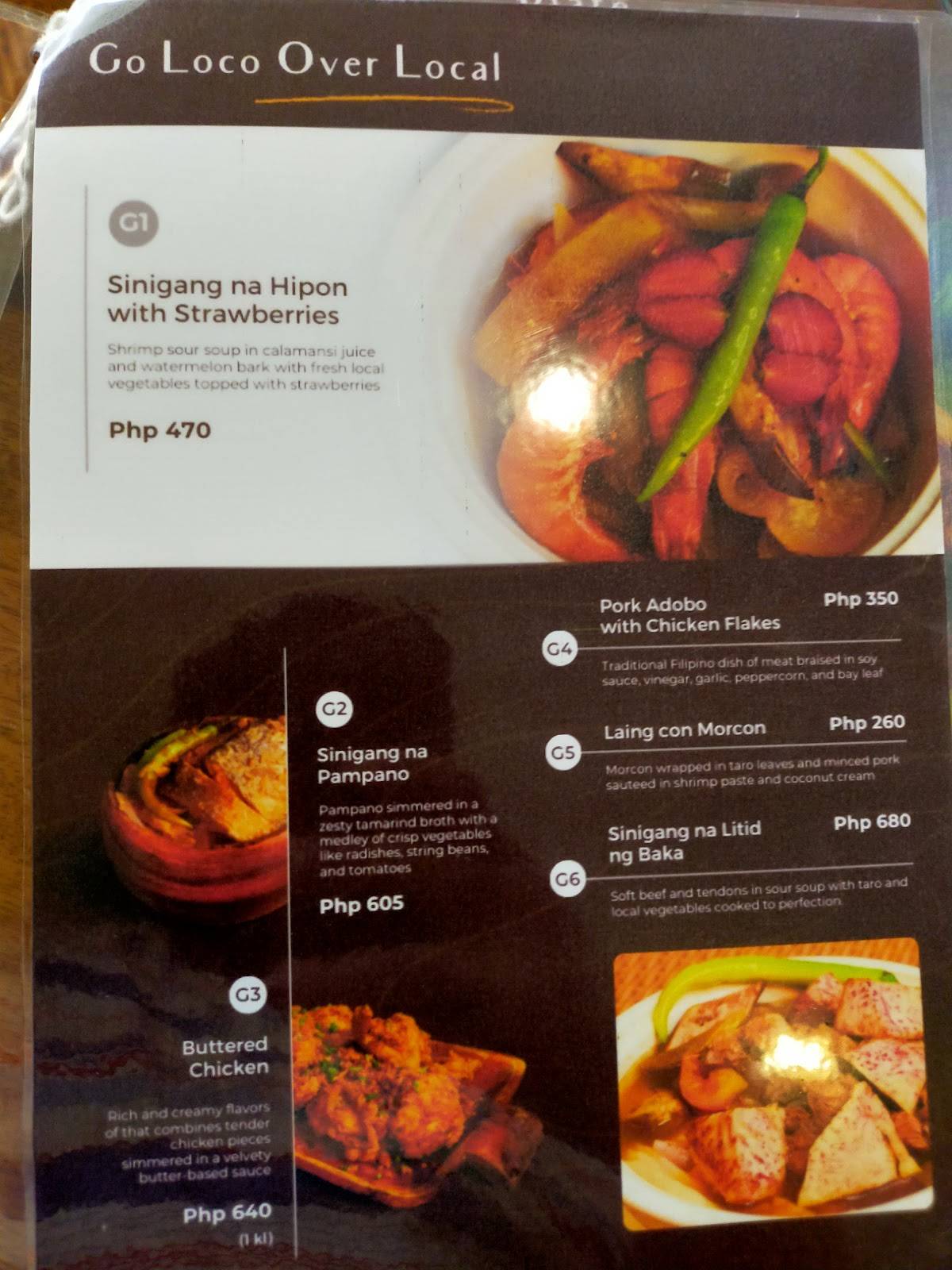 Menu at Tabla Restaurant, Pasay