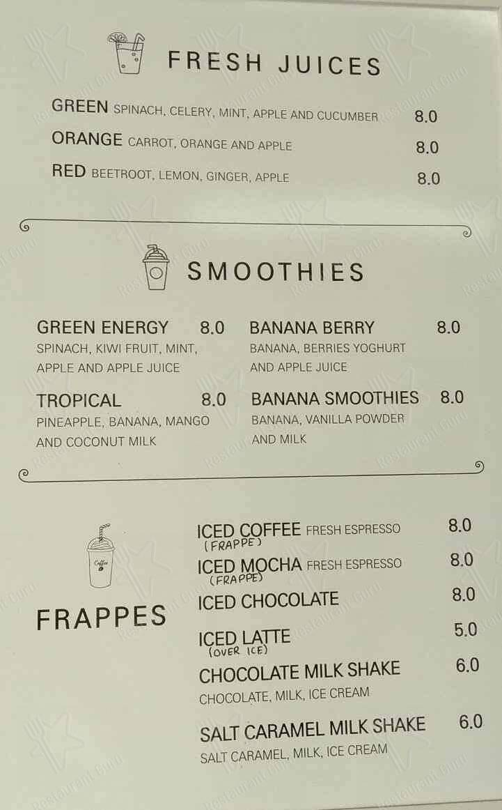 Menu at Table Talk cafe, Auckland