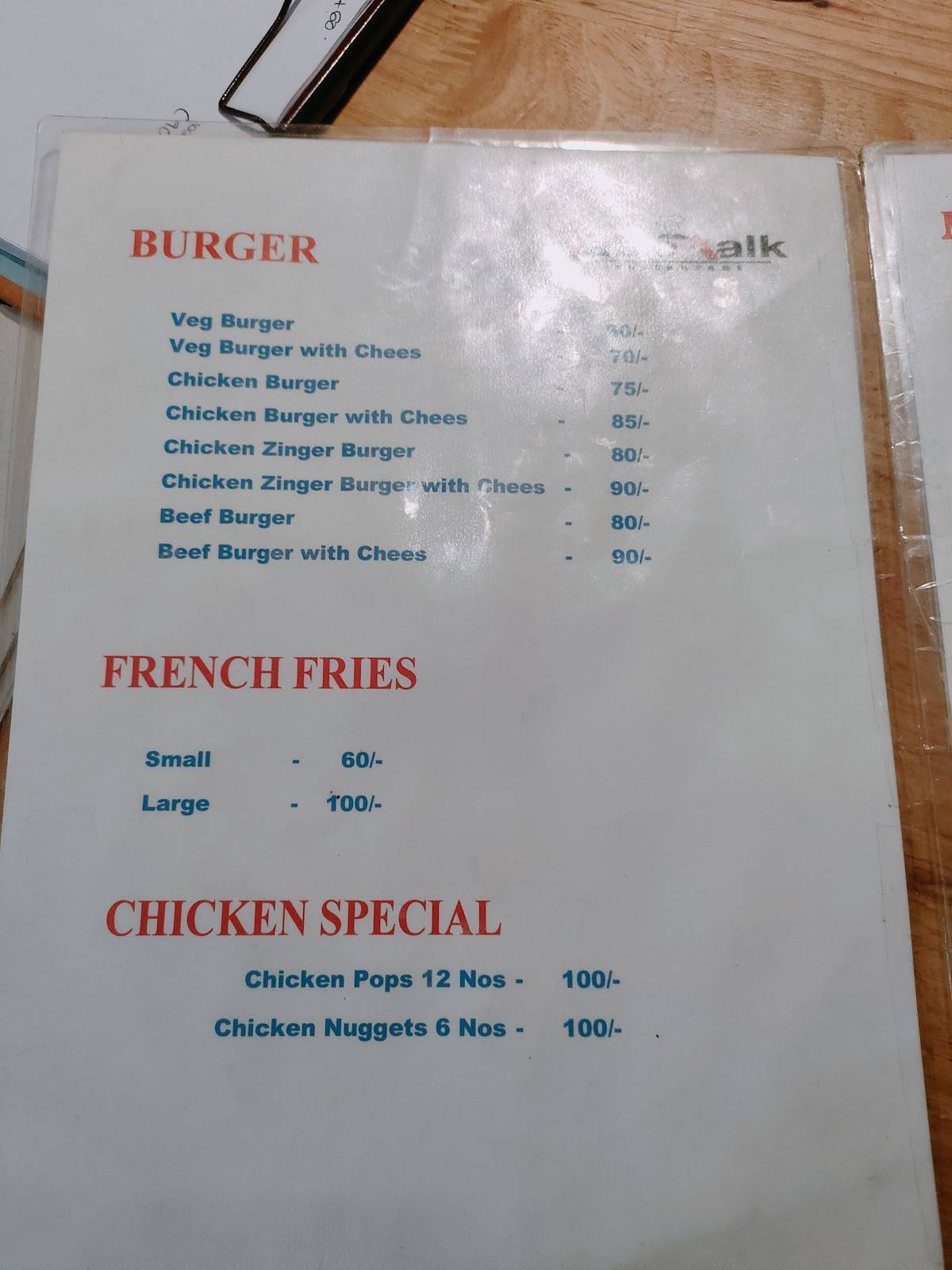 Menu at Table Talk Payyanakkal, Kozhikode
