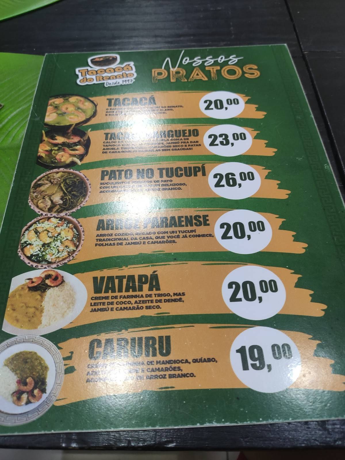 Menu em Tacaca do Renato restaurante, Belém, R. Tiradentes