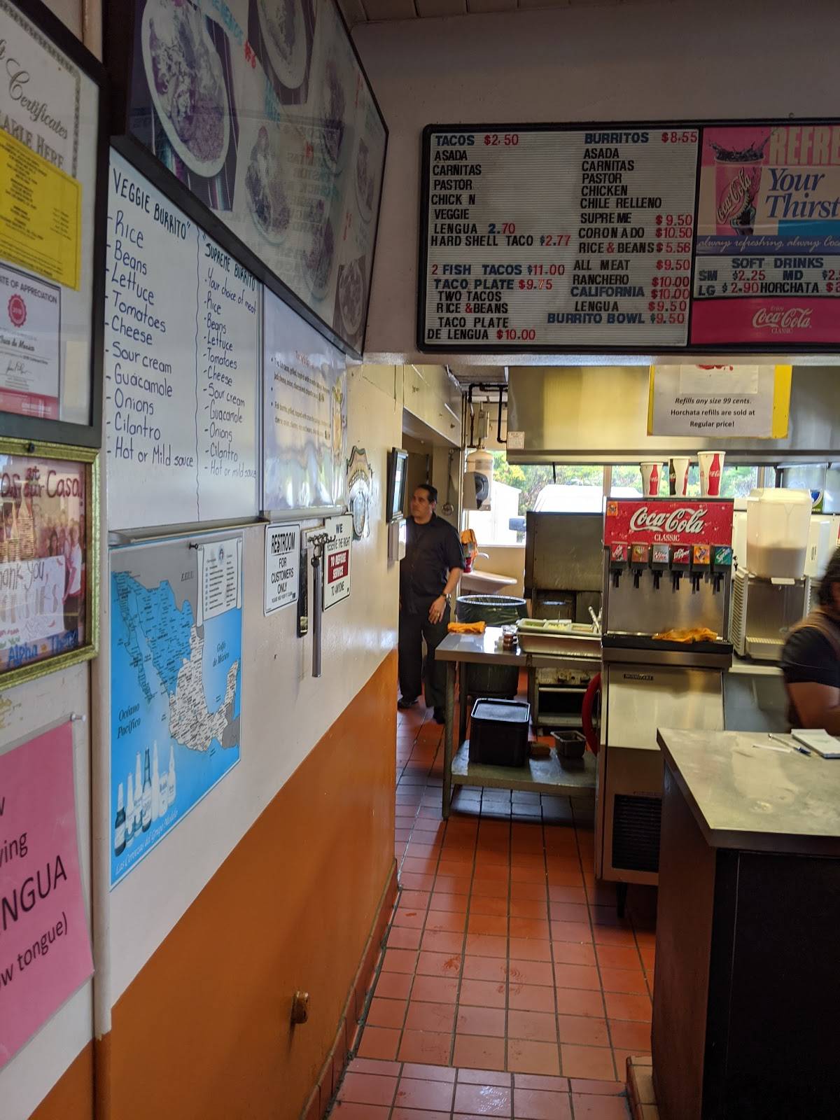 Menu at Taco De Mexico restaurant, San Luis Obispo