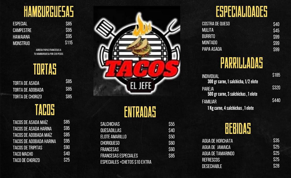 Carta del restaurante Tacos El Jefe, José Mariano Jiménez