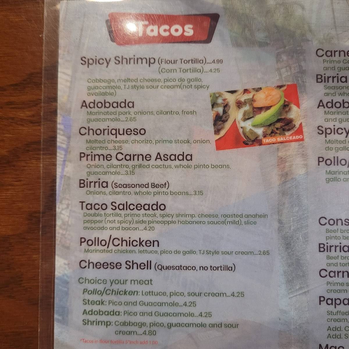 Menu at Tacos tj 664 restaurant, Wichita, N West St