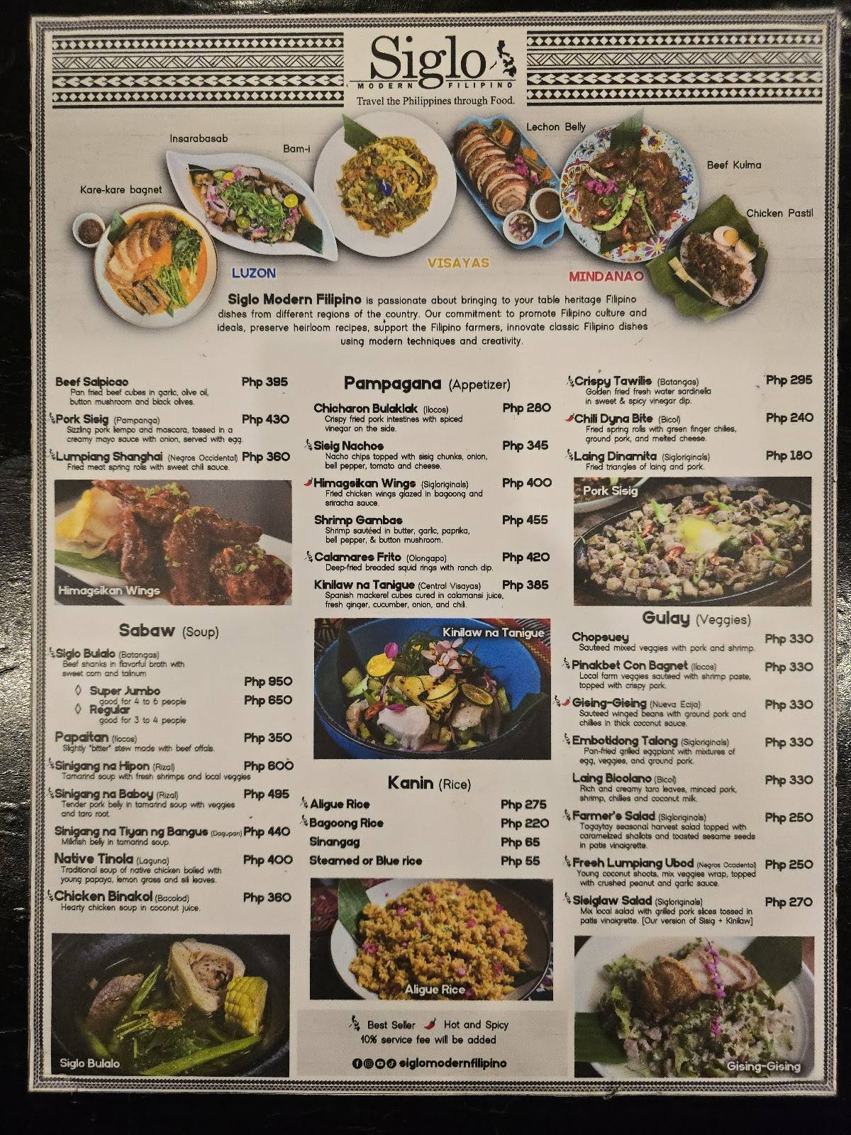 Menu at SIGLO MODERN FILIPINO restaurant, Tagaytay, Tagaytay - Calamba Rd
