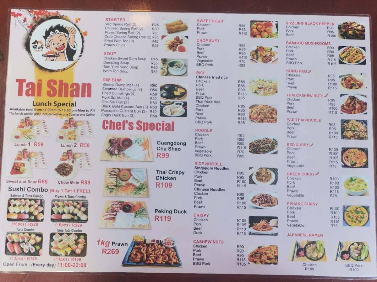 Menu at Taishan Restaurant (Hermanus), Sandbaai