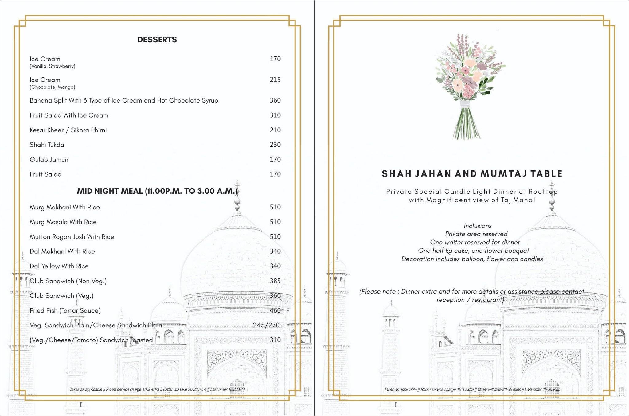 Menu at Taj Terrace, Agra, Hotel taj resorts