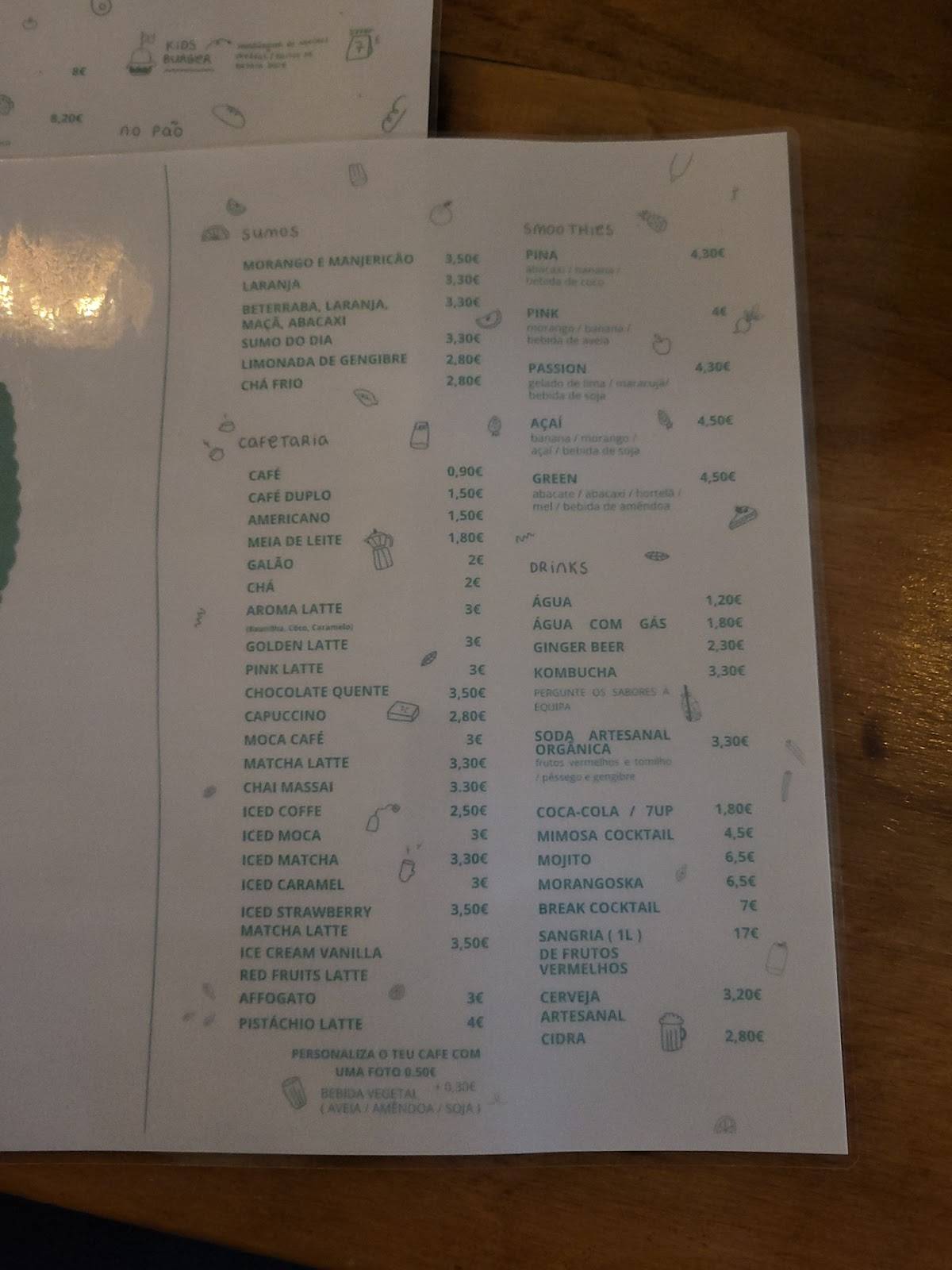 Menu em Take a Break restaurante, Carcavelos