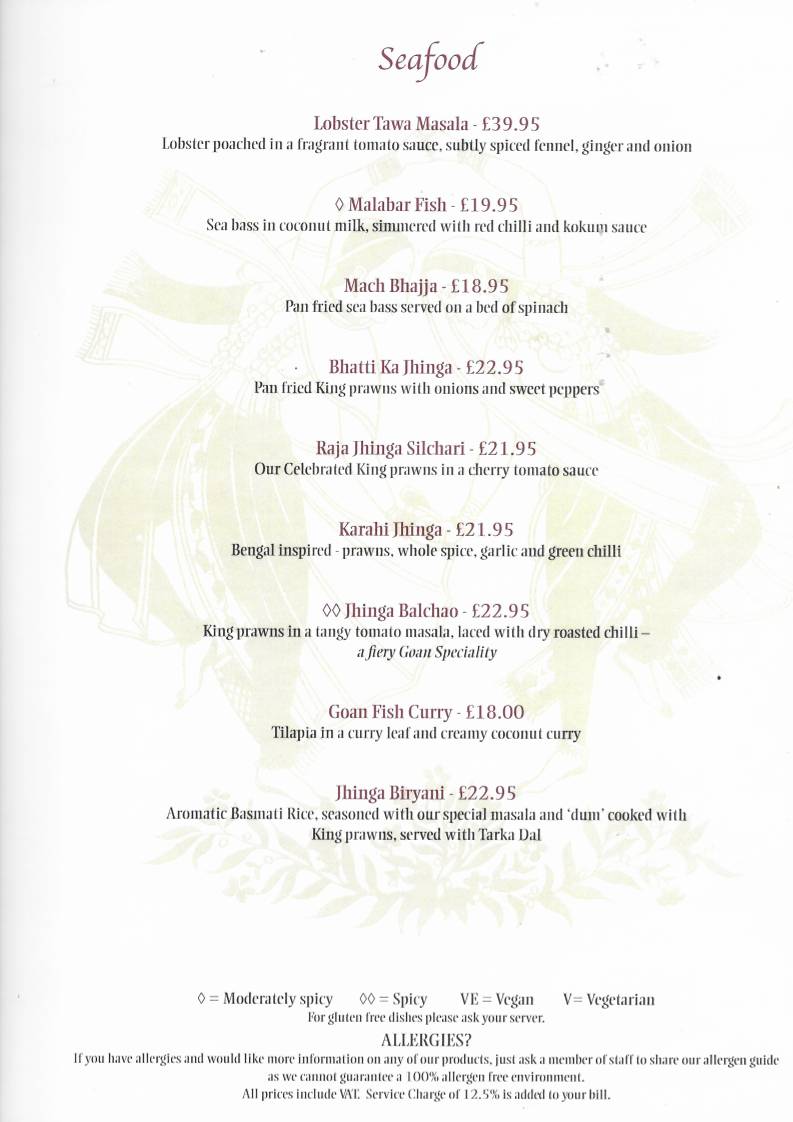 Menu at Tamasha Indian restaurant, Bromley