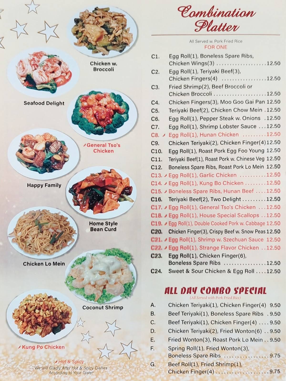 Menu at Tang's Chinese Restaurant, Palmer