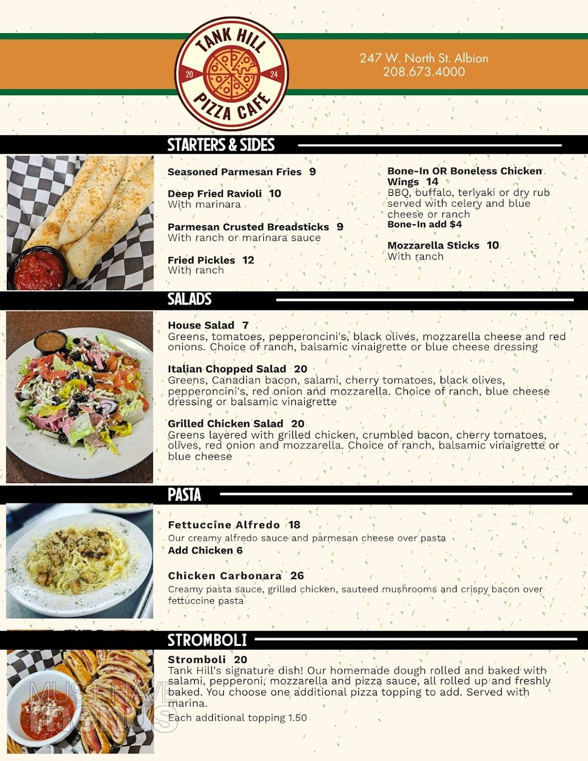 Menu at Tank Hill Pizza Cafe, Albion
