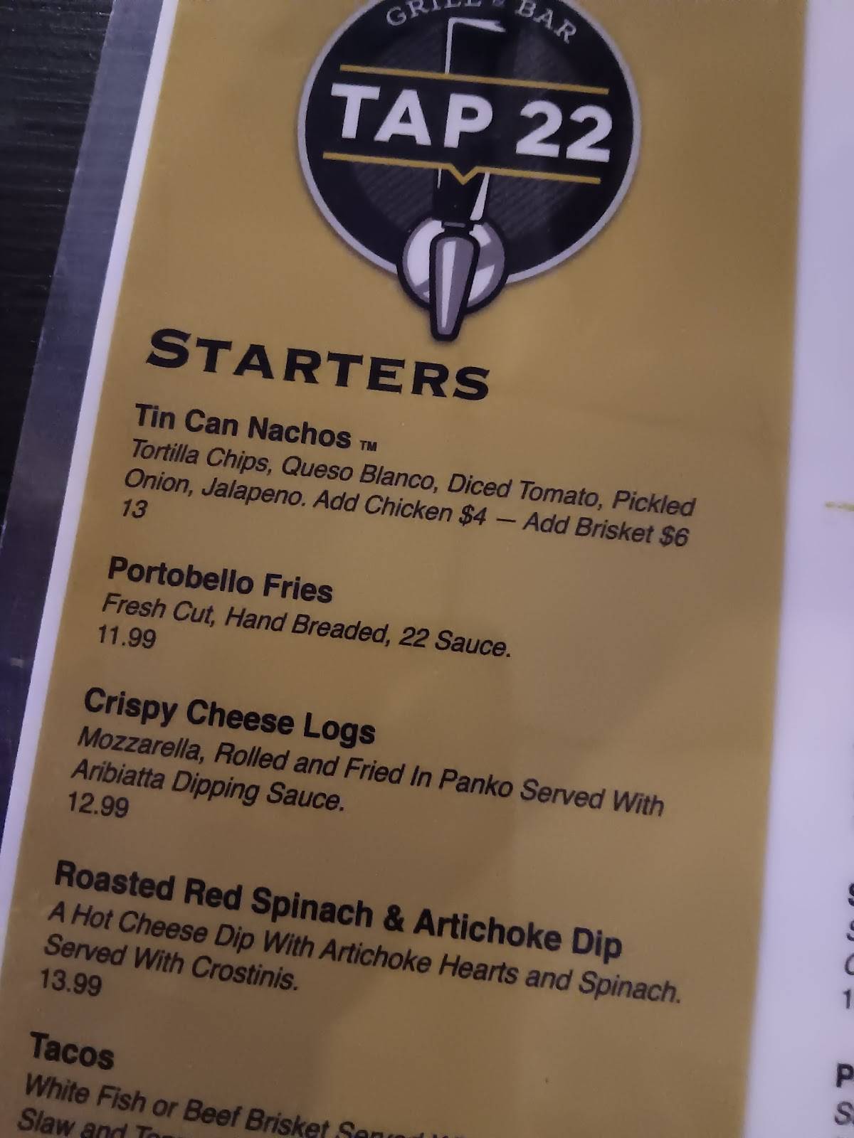 Menu at Tap 22 Grill & Bar, Silvis