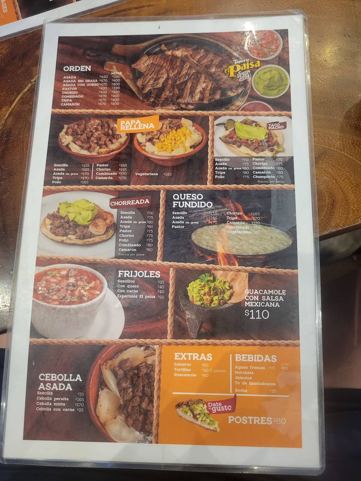 Carta de parrilla Taqueria El Paisa, San José del Cabo, Av Centenario Sn