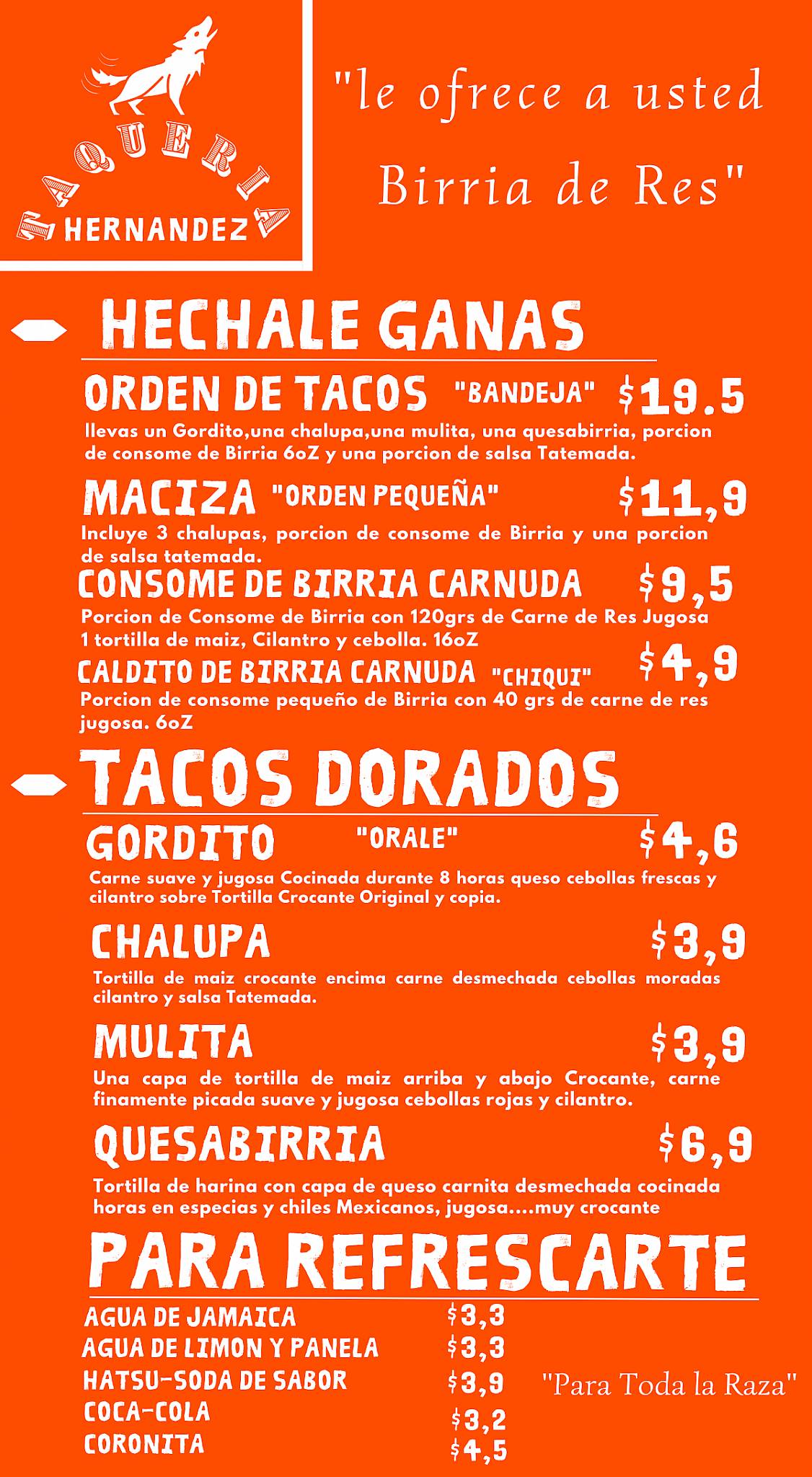 Carta del restaurante Taqueria Hernandez, Soacha