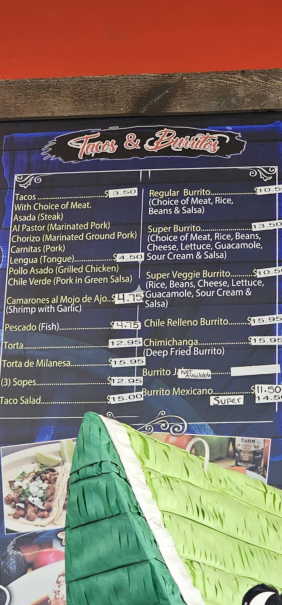 Menu at Taqueria Jalos restaurant, Ukiah