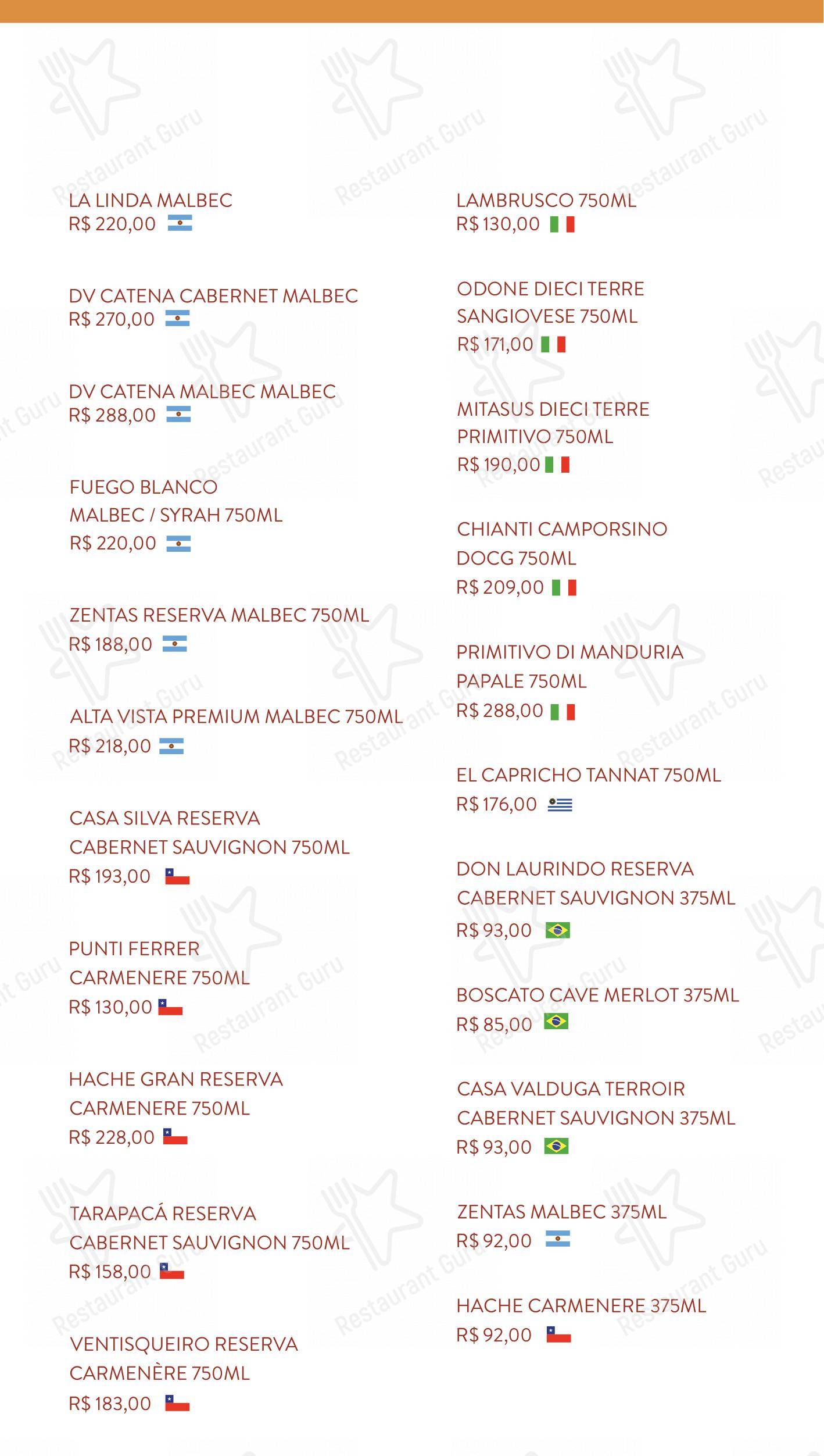 Menu em Tarantino Ristorante restaurante, Gramado