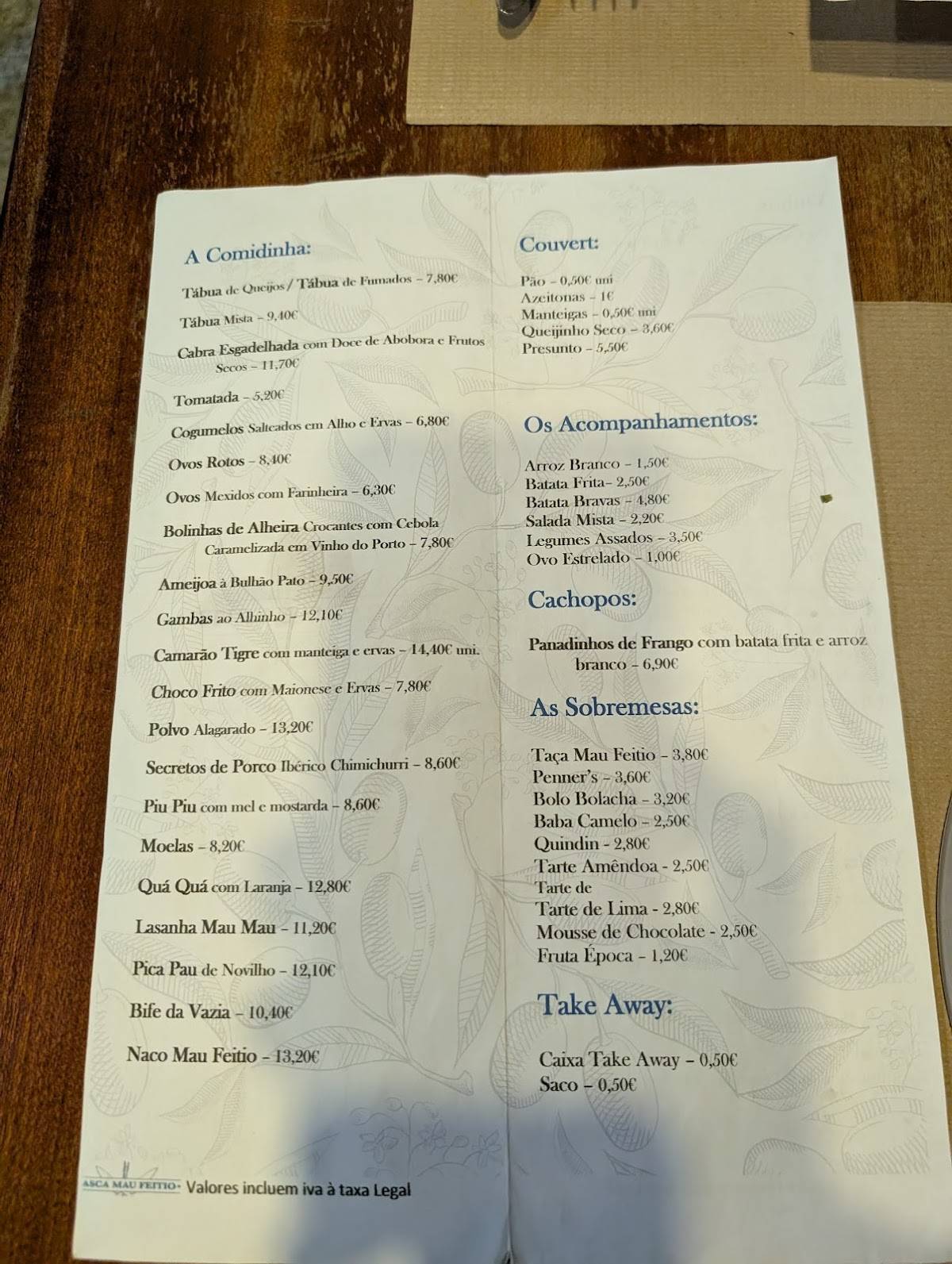 Menu em Tasca Mau Feitio restaurante, Arrentela
