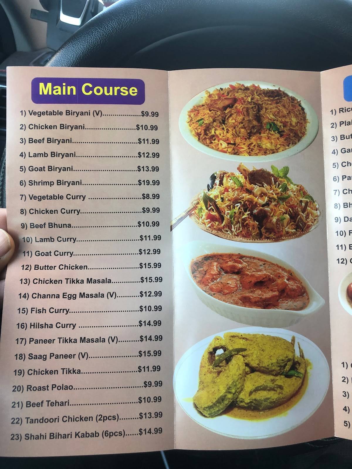 Carta del restaurante Taste of Bengal, Endicott
