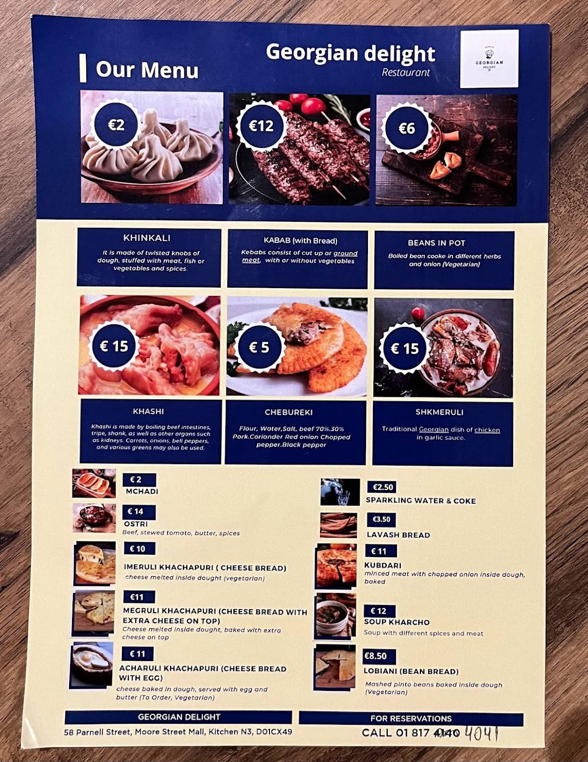 Menu at Taste of Georgia, Dublin